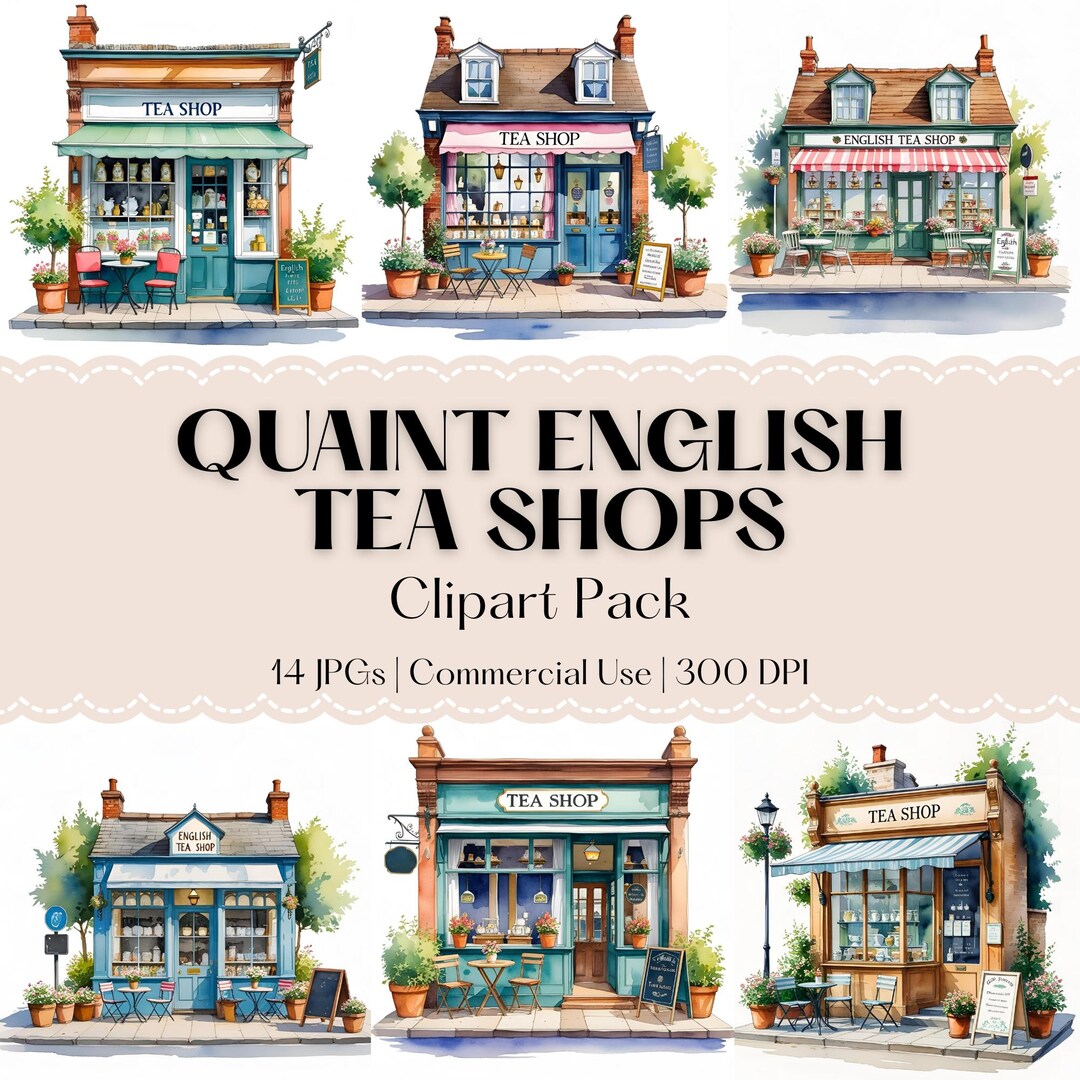 Cozy Tea Shop Graphics: English Tea Time Illustrations, Quaint Cafe ...