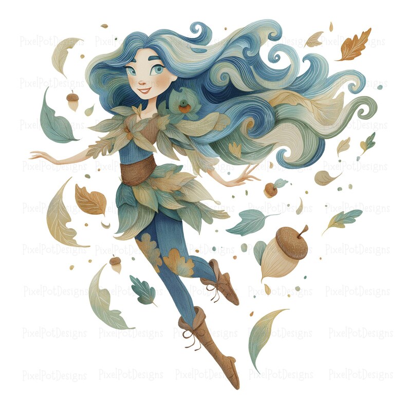 Whimsical Woodland Sprites Clipart - Watercolor Autumn Pngs - Cute ...