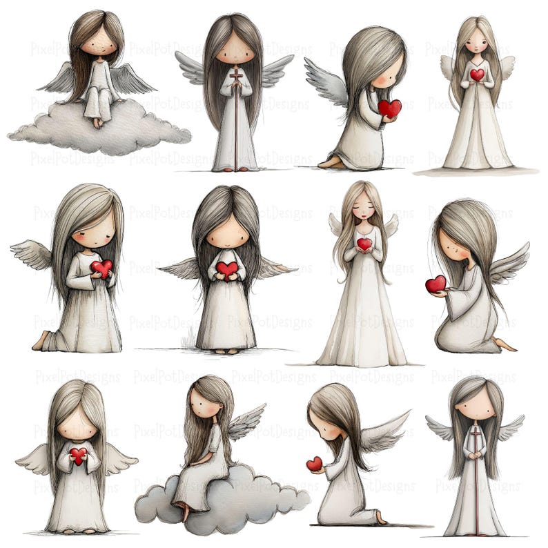 Cute Angels Clipart Set - Neutral Watercolor Pngs - Commecial Use - Etsy