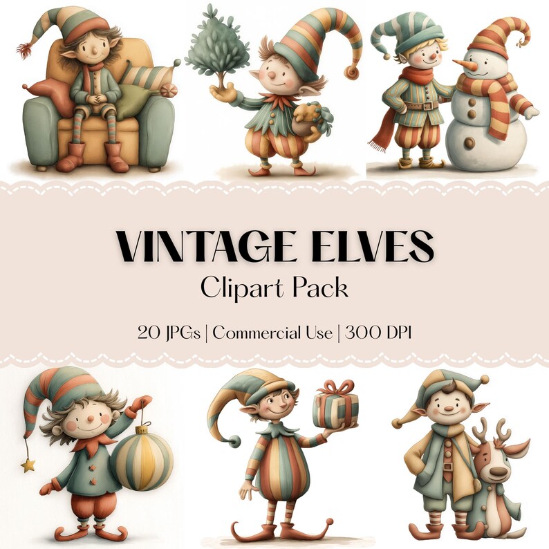 Vintage Elves Clipart Set - Watercolor JPG Digital Illustrations - for ...