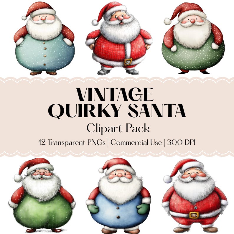 Vintage Quirky Santa Clipart - Jolly Old St. Nick Illustration - Funny ...