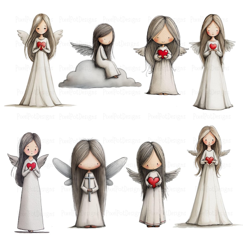 Cute Angels Clipart Set - Neutral Watercolor Pngs - Commecial Use - Etsy