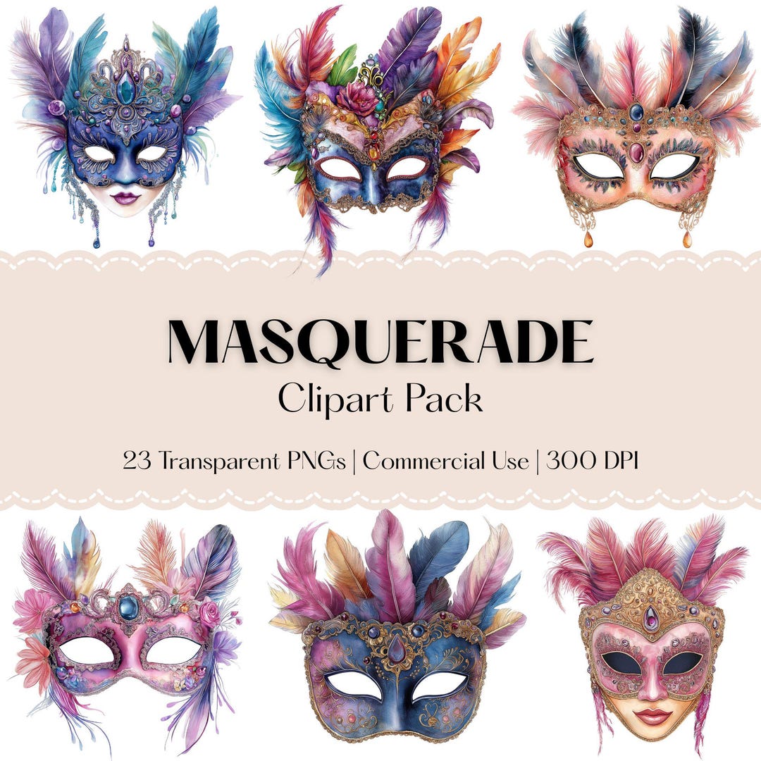 Masquerade Masks Clipart Set - Watercolor PNG for Crafts & Design ...