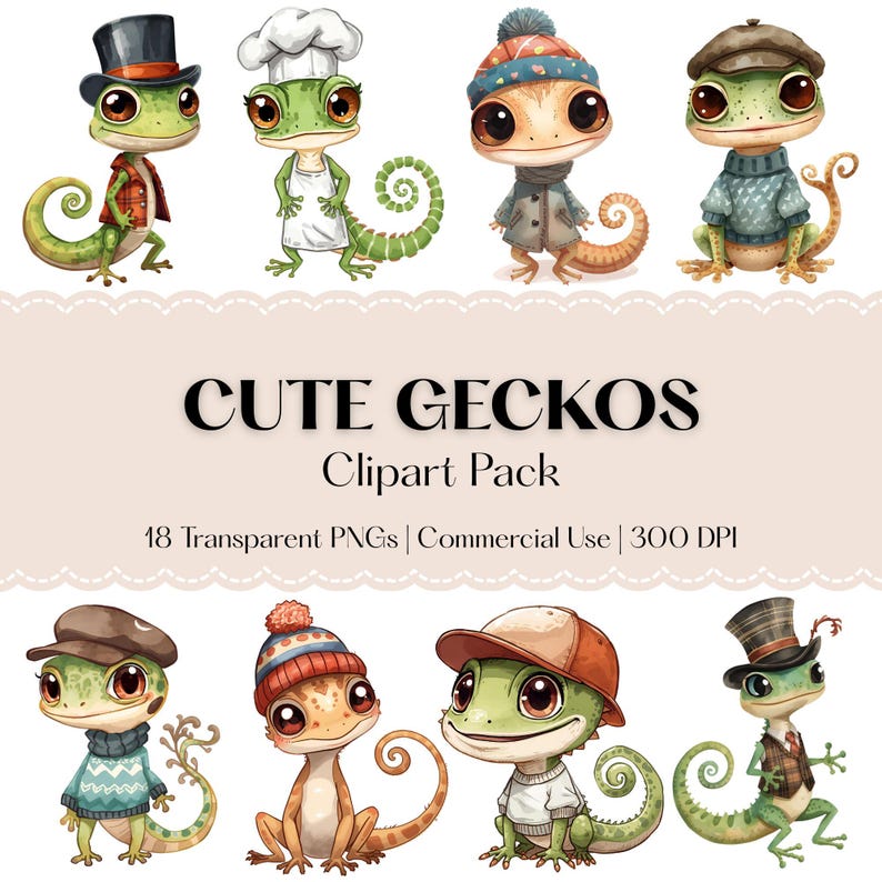 Adorable Gecko Clipart Set - Watercolor PNG for Crafting and Design - Etsy