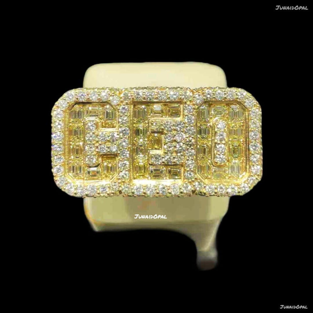 CEO Iced Out Moissanite Ring | 18K Gold Plated Sterling Silver - Etsy