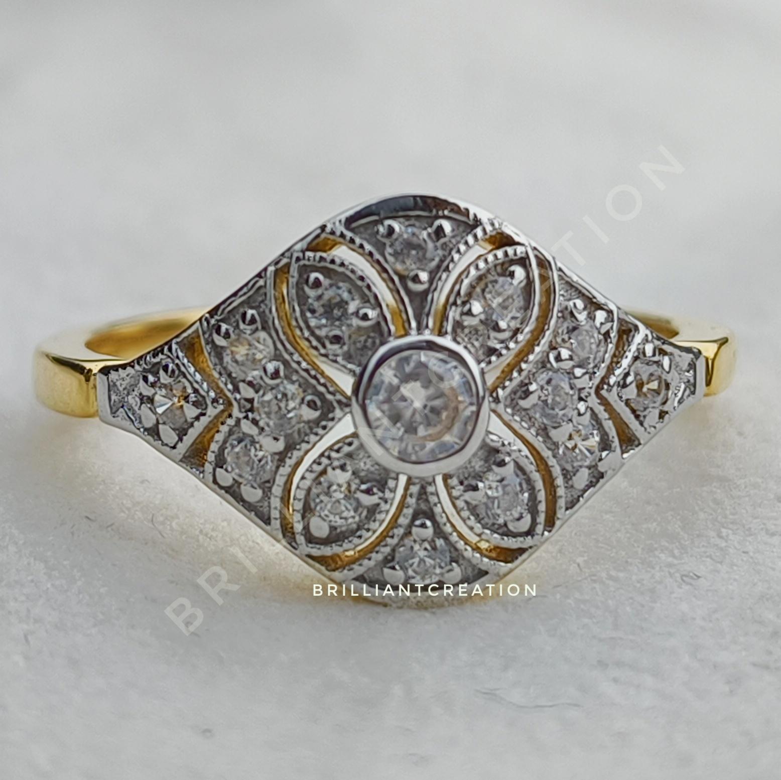 Victorian Style Filigree Engagement Ring: Two Tone Gold Art Deco - Etsy