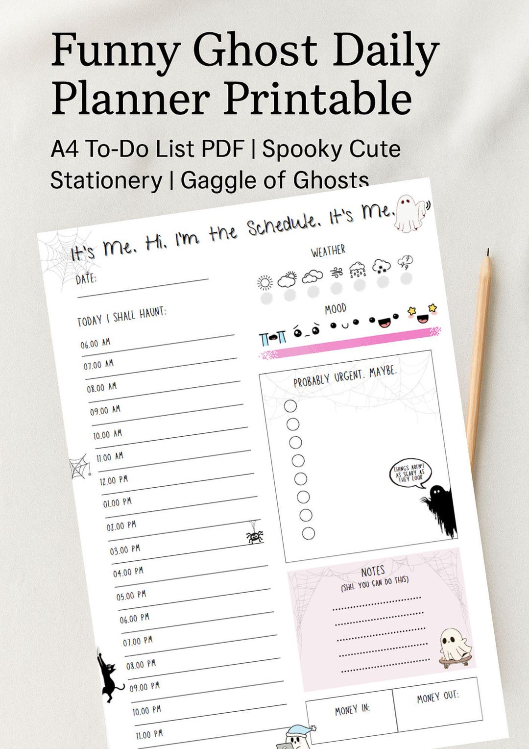 Funny Ghost Daily Planner Printable – A4 To-do List PDF | Spooky Cute ...