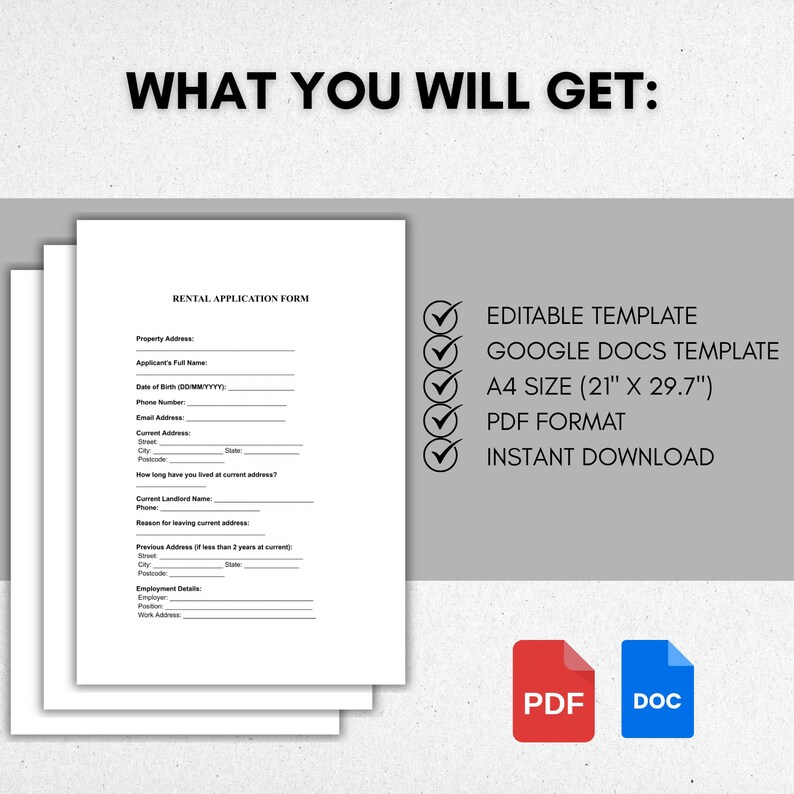 Rental Application Form Template: Landlord Tenant Screening (PDF & DOC ...