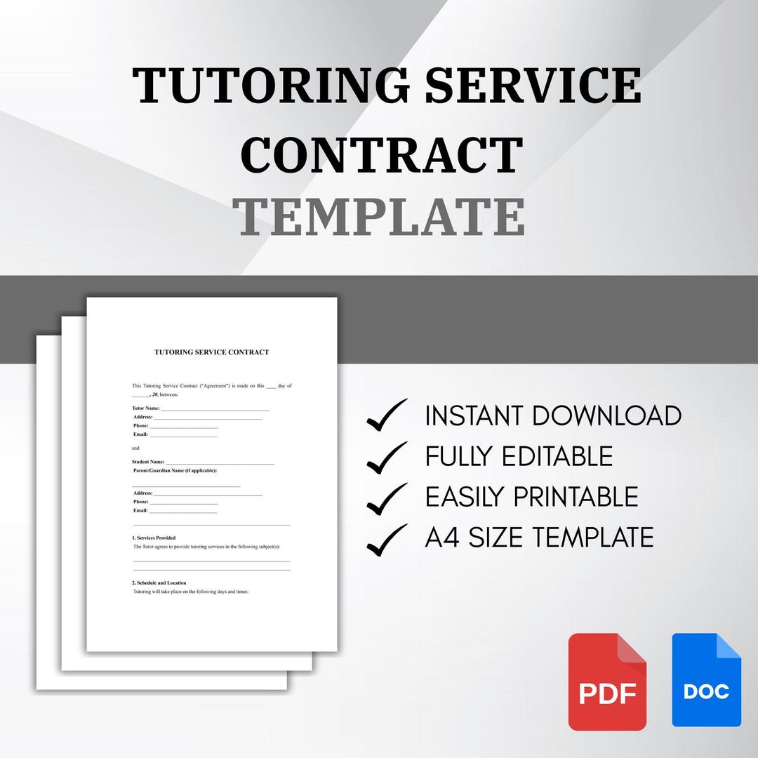 Tutoring Service Contract PDF DOC | Private Tutor Student Agreement ...