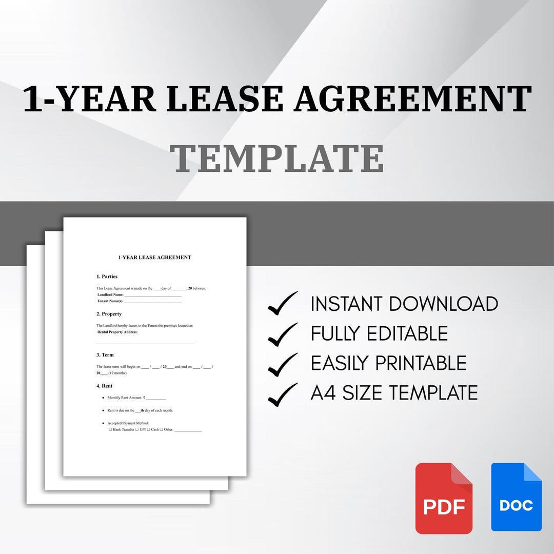 1-year Lease Agreement Template – Residential Rental Contract in DOC ...