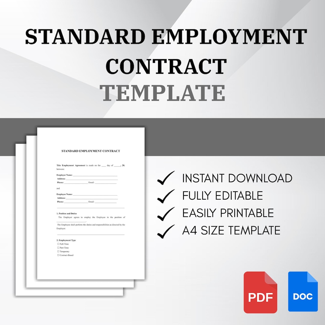 Standard Employment Contract PDF DOC | Employee Agreement Template ...