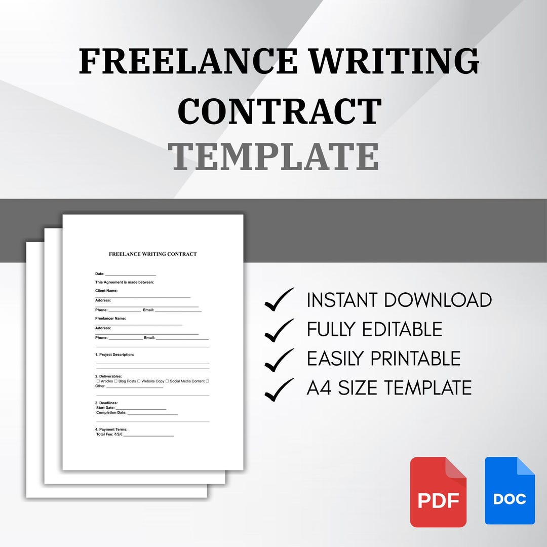 Freelance Writing Contract PDF DOC | Content Writer Client Agreement ...