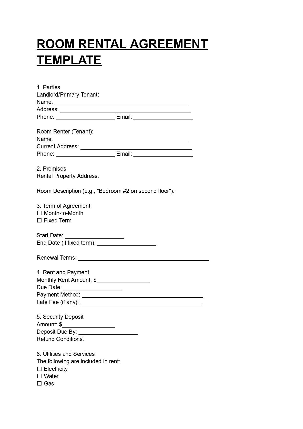 Room Rental Agreement Template – Editable Legal Contract in DOC & PDF ...