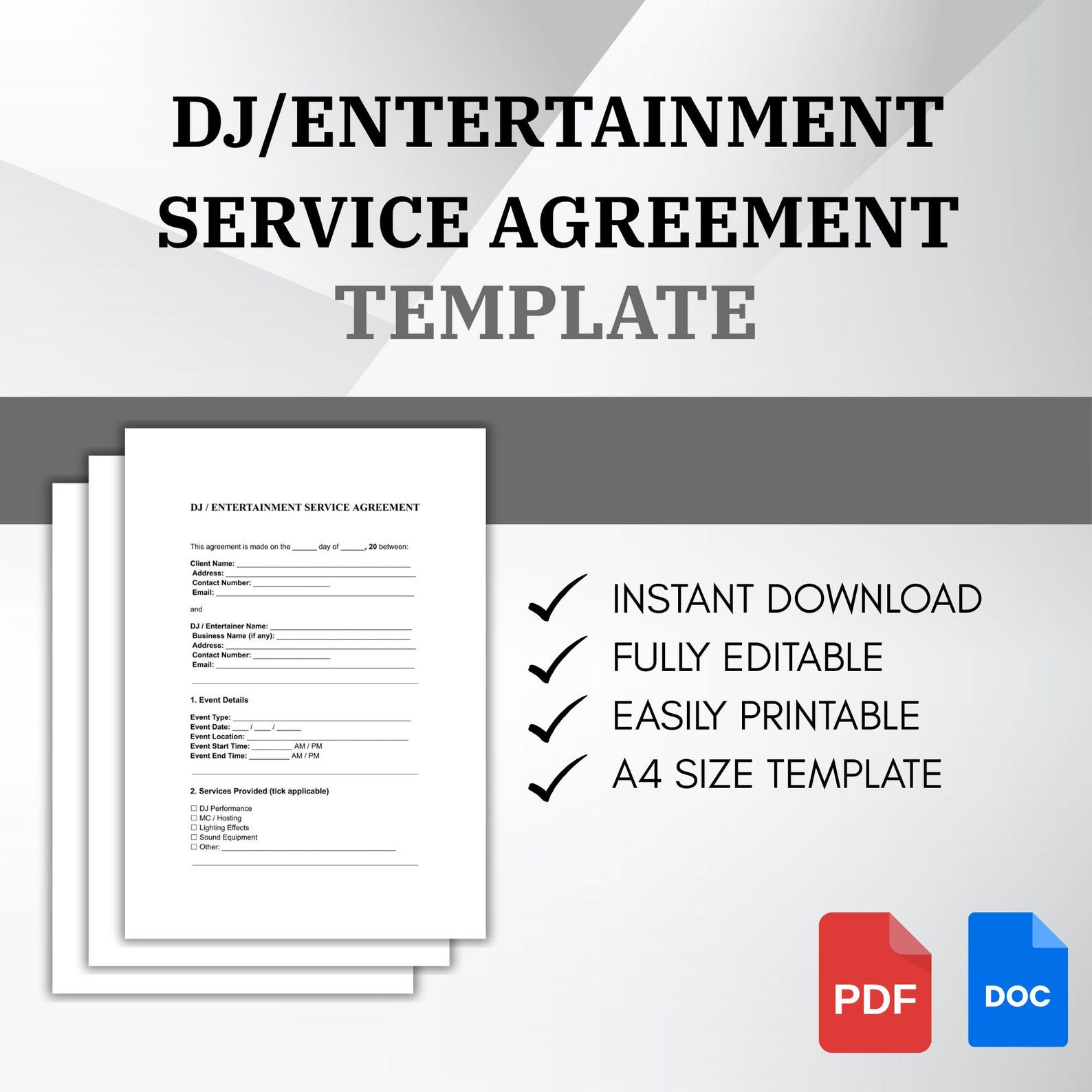 DJ Entertainment Service Agreement Template: Music Event Contract (PDF ...