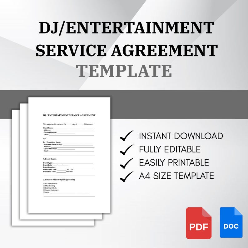 DJ Entertainment Service Agreement Template: Music Event Contract (PDF ...