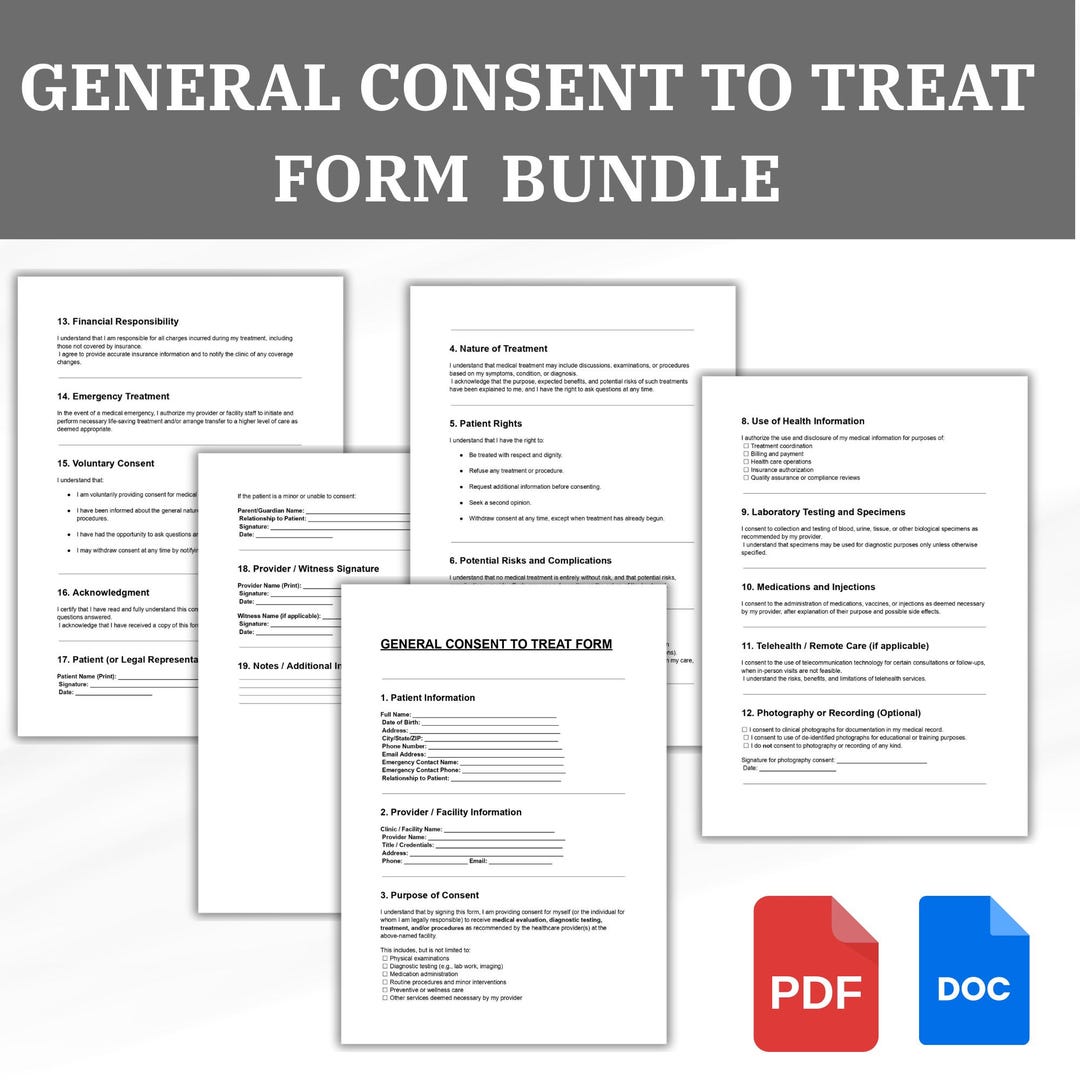 Medical Clinic Patient Consent Form Bundle (PDF + DOC) - Etsy