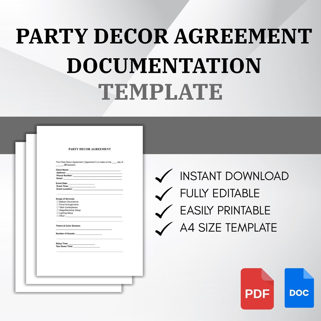 Party Decor Agreement PDF DOC | Event Decoration Contract Template ...