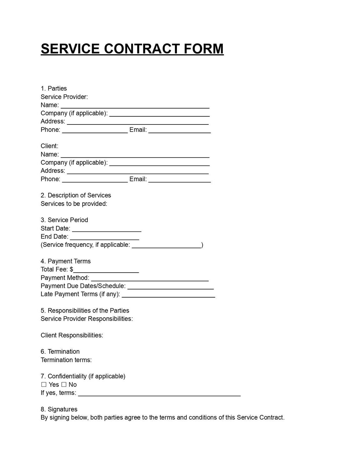Service Contract Form Template – Download Professional Legal Agreement ...