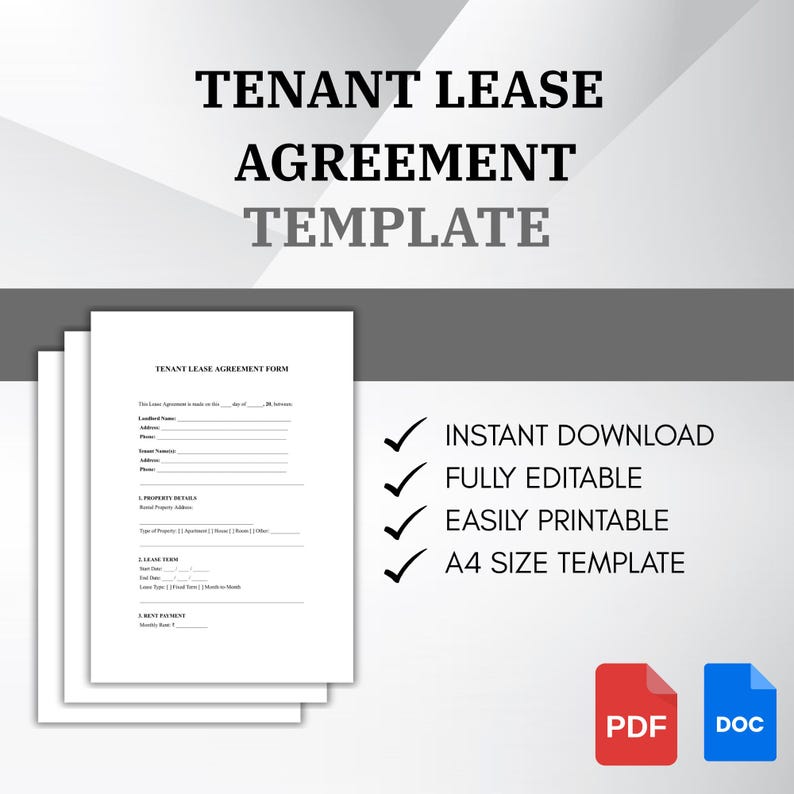 Tenant Lease Agreement Template | Rental Contract (PDF & DOC) - Etsy