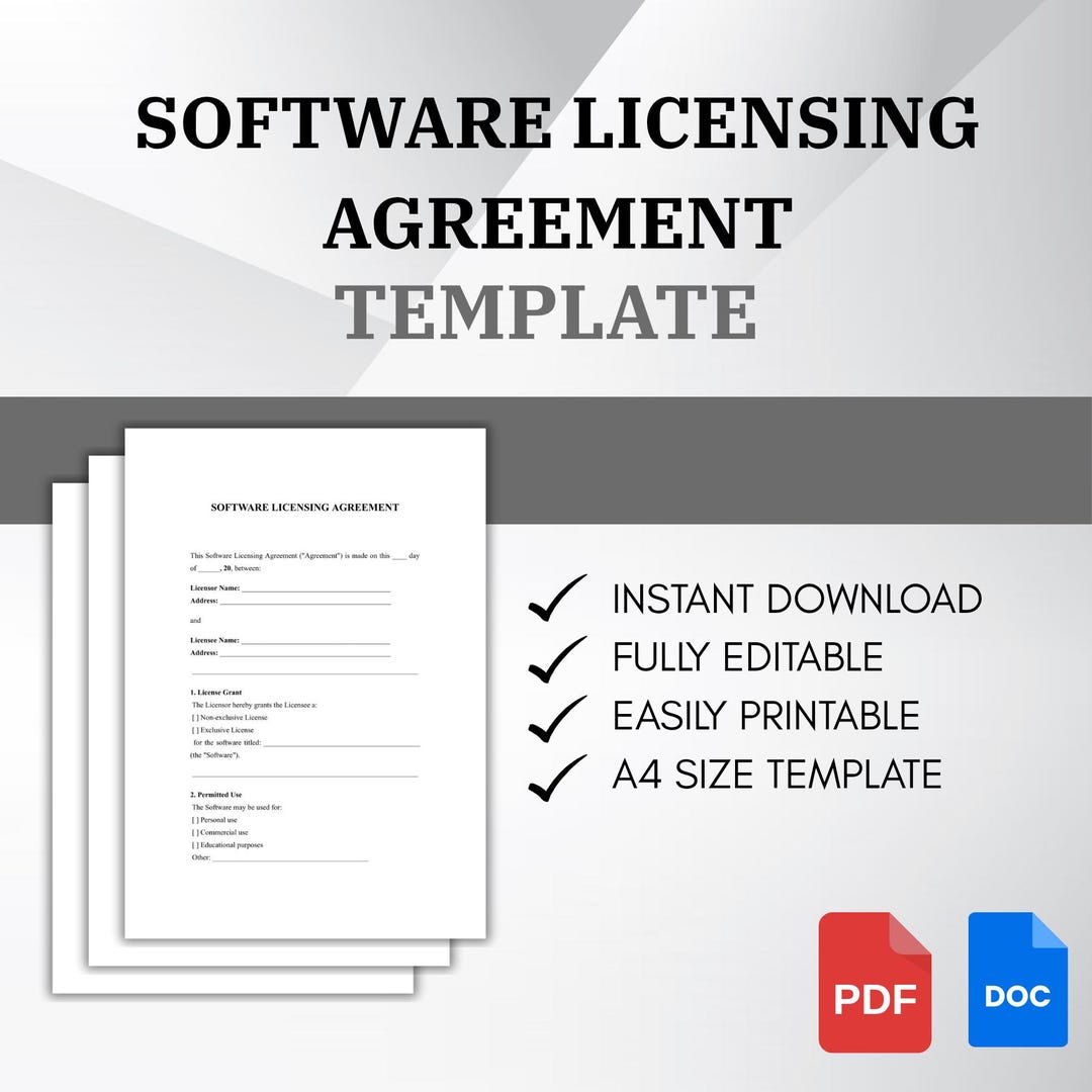 Software Licensing Agreement PDF DOC | Software Use Contract Template ...