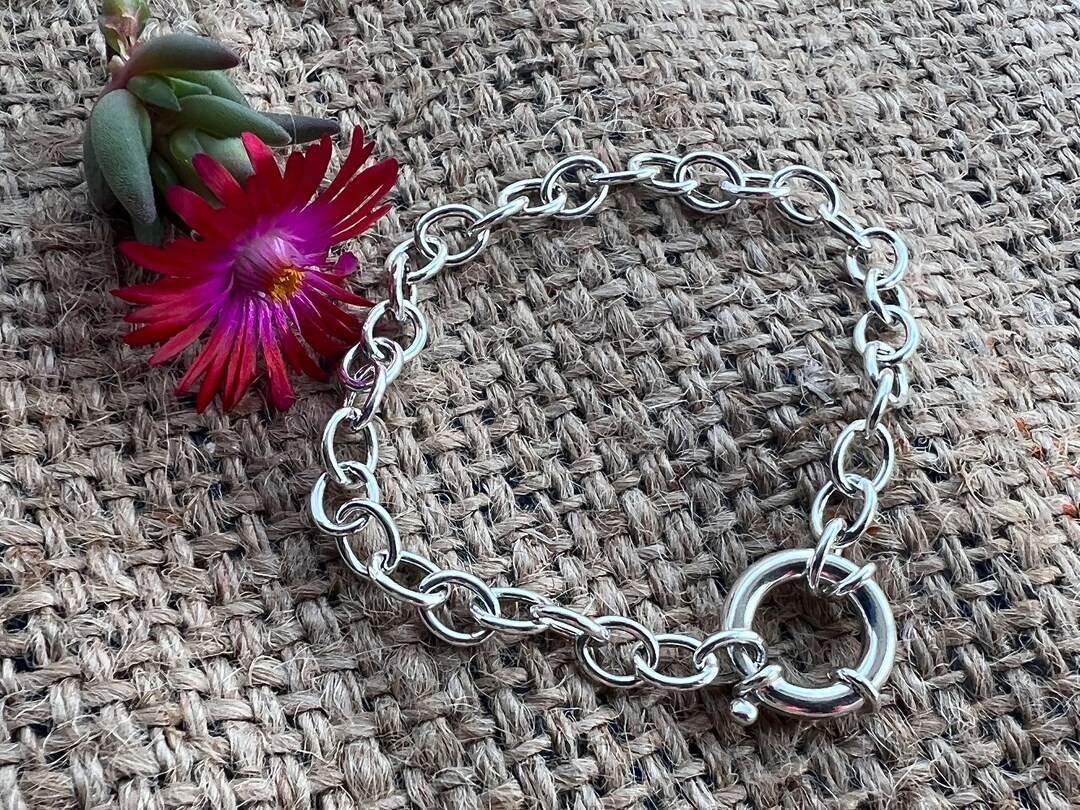 Sterling Silver Chunky Style Bracelet With Bolt Clasp - Charm Bracelet ...