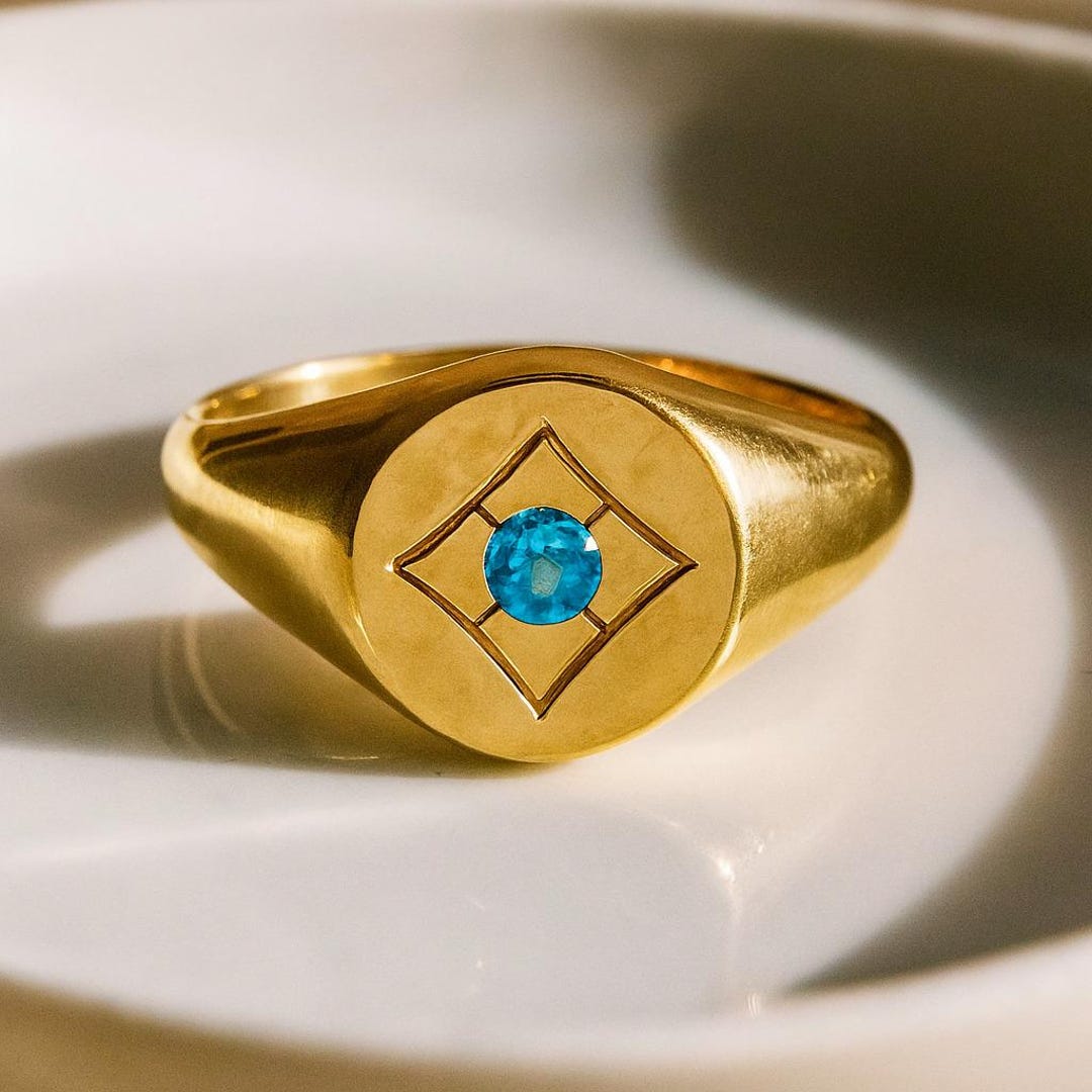 Men's Blue Topaz Gold Signet Ring: December Birthstone - Etsy