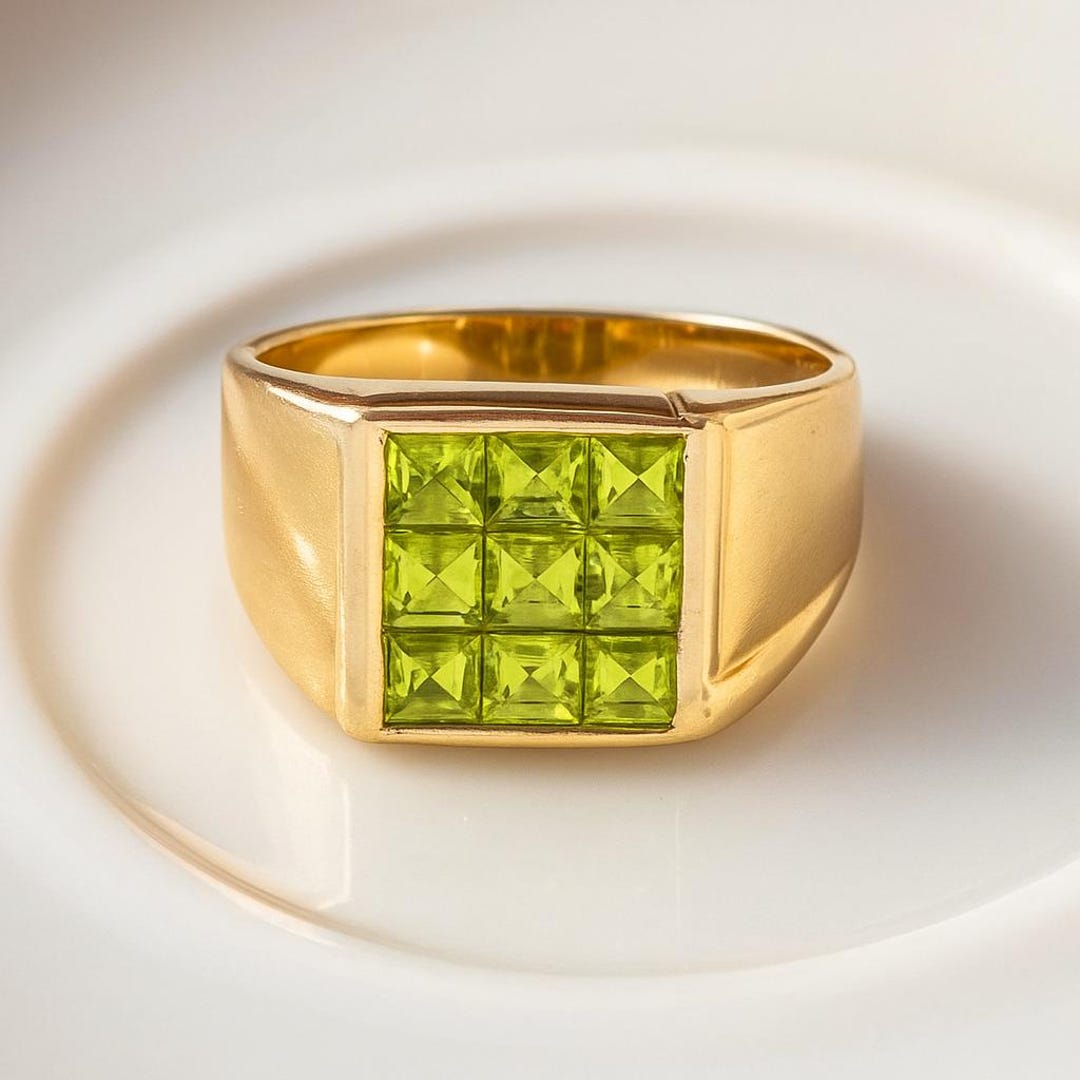 Men's Gold Peridot Ring: August Birthstone Statement Jewelry - Etsy