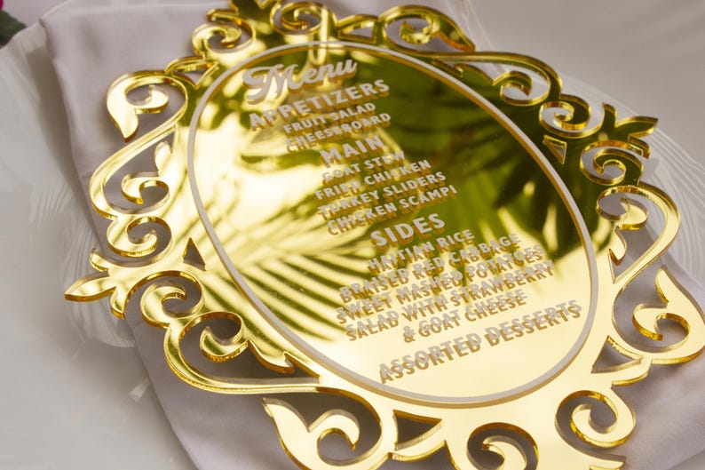 Custom Acrylic Wedding Menu Card: Gold, Silver, - Etsy