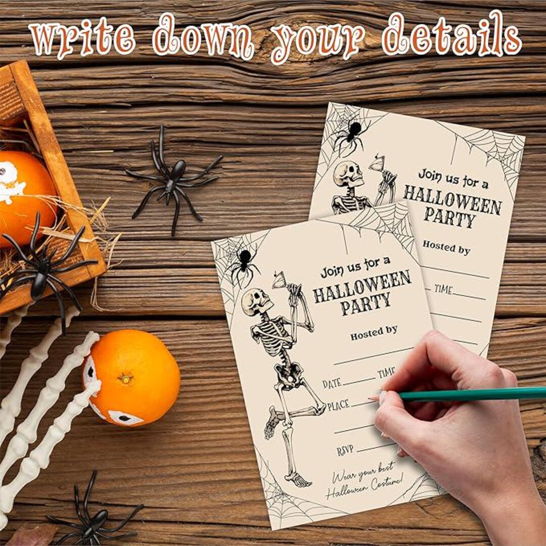 Halloween Party Invitations With Envelopes, Retro Skeleton and Cobwebs ...