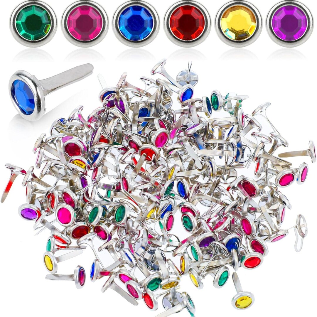 150 Colorful Gem Paper Fasteners, Mini Brass Brads - Etsy