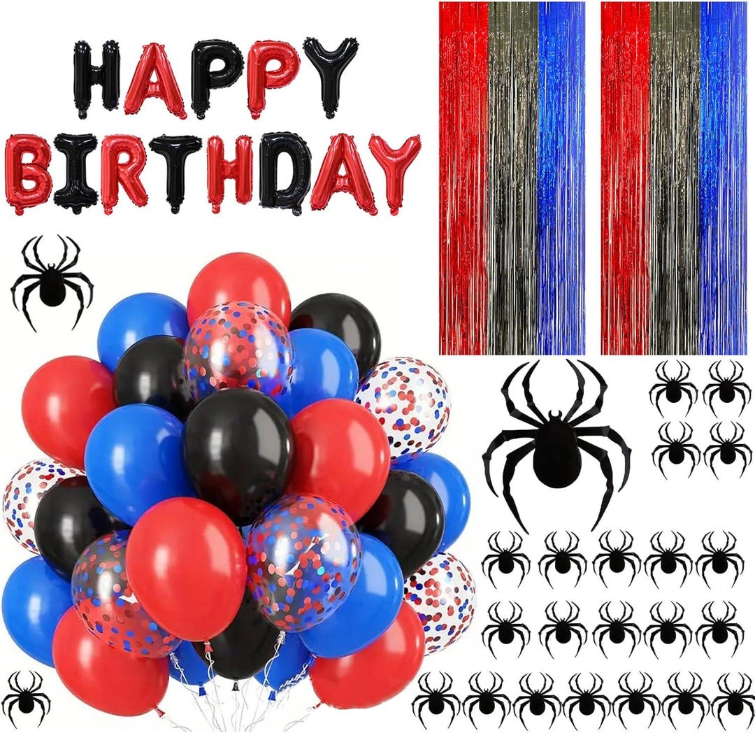 Spider Birthday Decorations, Balloons, Foil Curtains, Spider Stickers ...