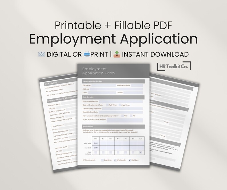 Fillable Employee Application Template | Digital Job Application PDF ...