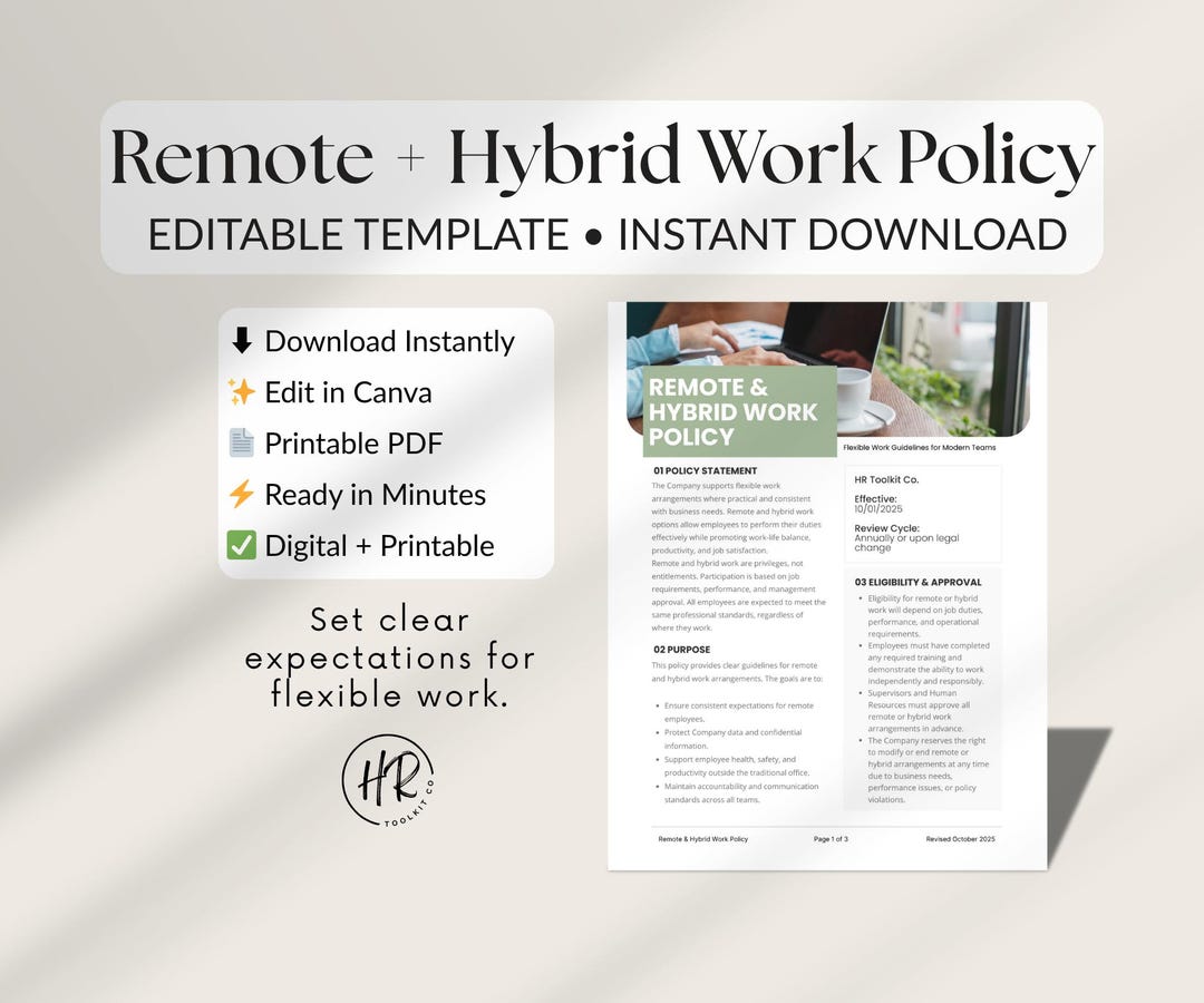 Remote & Hybrid Work Policy Template | Editable HR Guidelines (digital ...