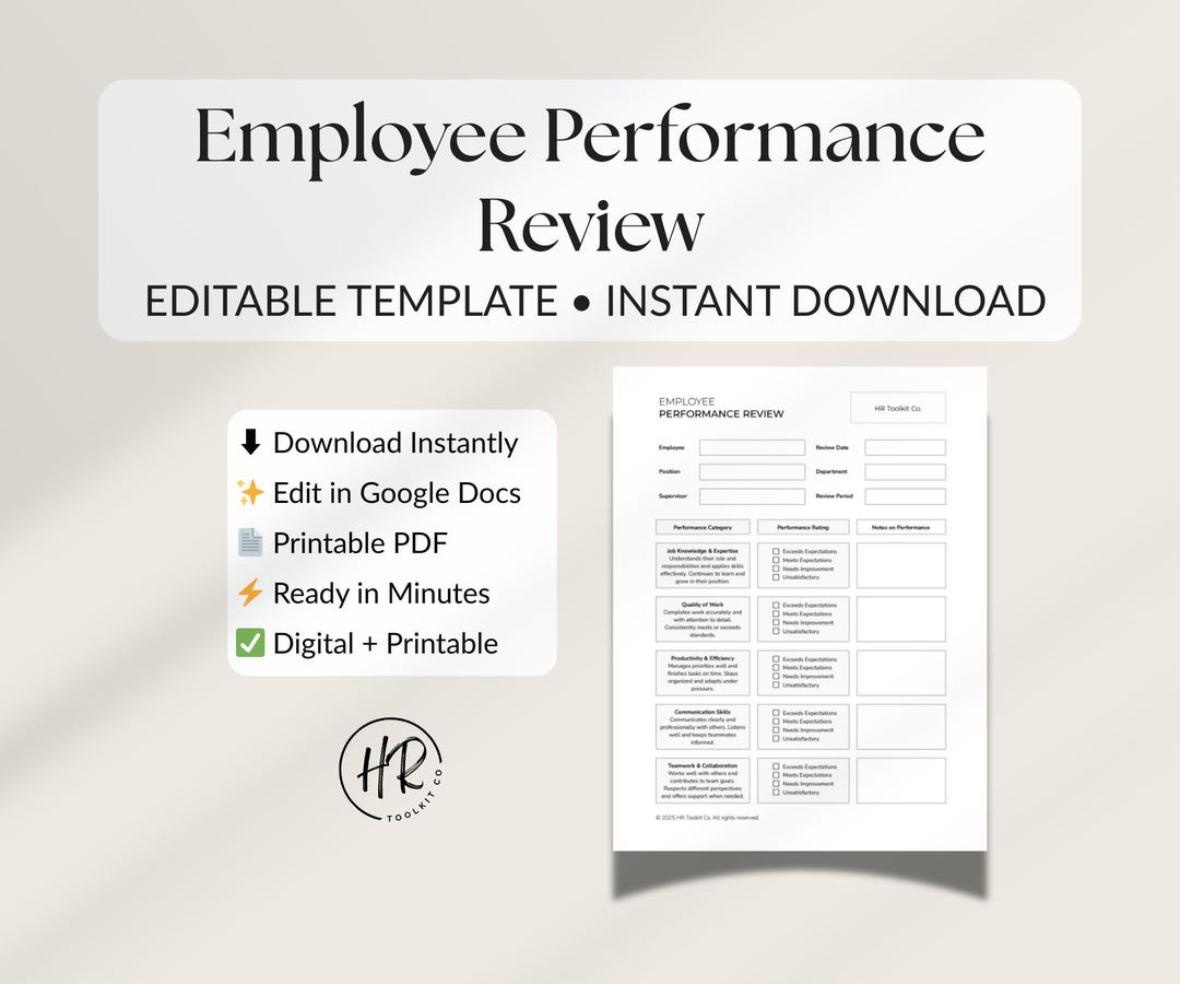 Employee Performance Review Template | Editable PDF & Google Docs | HR ...