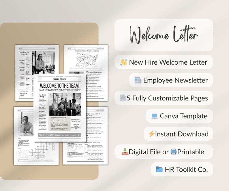 New Hire Welcome Newspaper Template: Editable Canva Onboarding ...