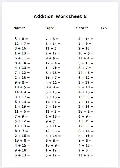 Addition Worksheets: Math Drills for Kids Ages 6-10 (PDF Printable) - Etsy