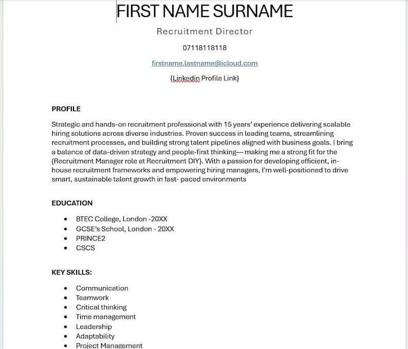 Super Simple CV Template - Etsy