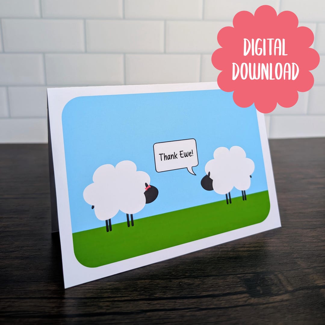 Cute Sheep Thank You Card - Funny Pun Greeting (digital Download) - Etsy