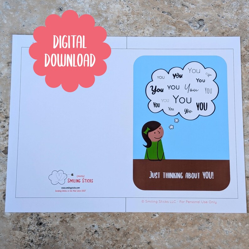 Thinking of YOU - Printable Greeting Card - Thoughtful Friendship Note ...