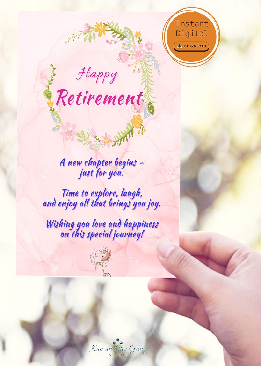 Happy Retirement Card | Floral Design | Foldable A4 + 5x7 | Digital ...