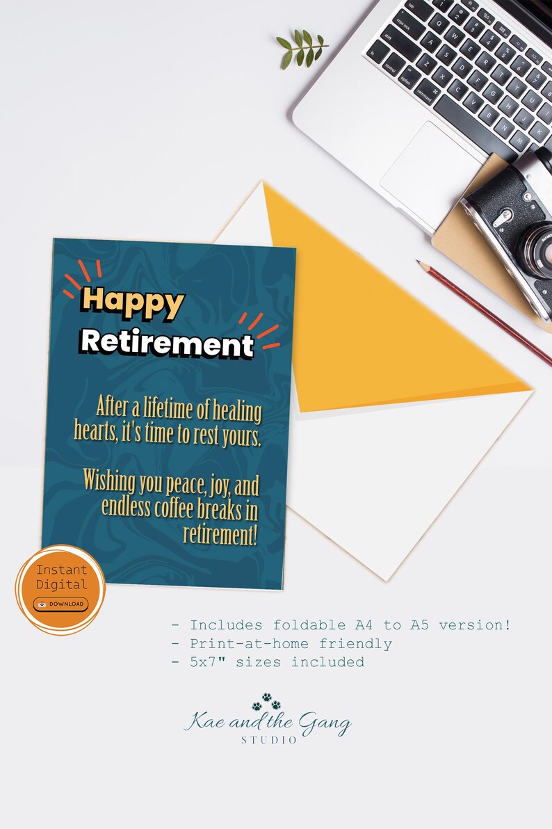 Retirement Card Printable | A4 Foldable to A5 & 5x7 PDF | Digital ...