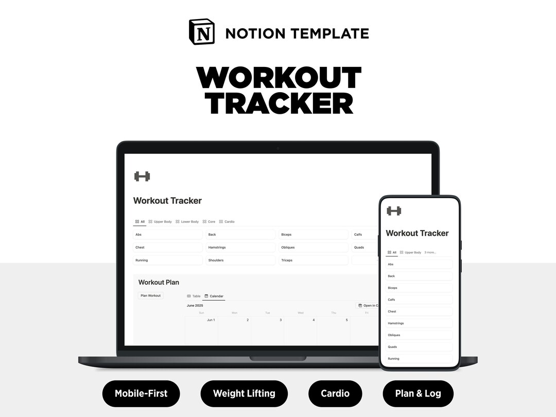 Notion Workout Tracker Template - Fitness Planner, Strength Training ...