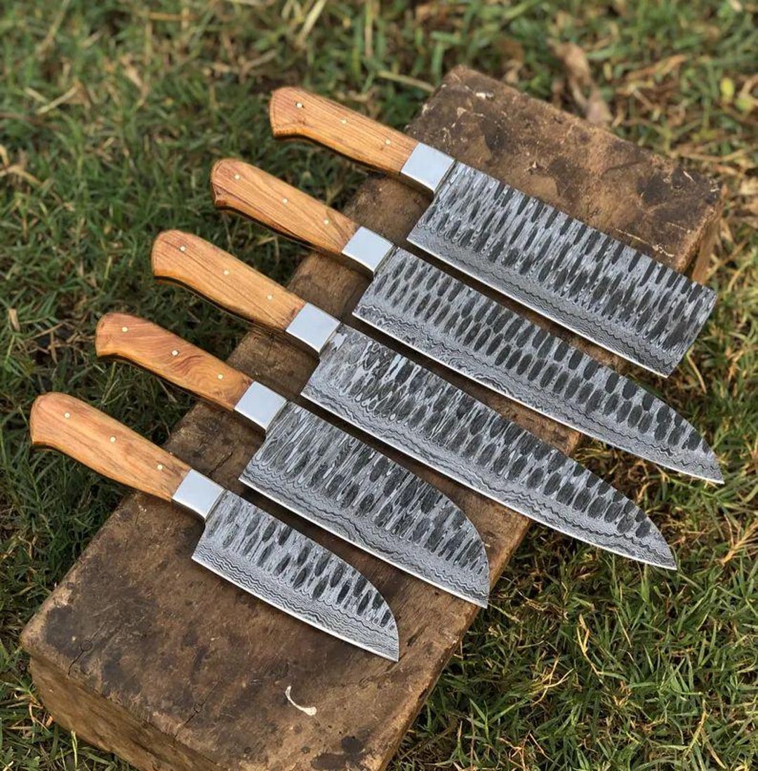 Handmade Damascus Steel Chef Set, Hand Forged Damascus Chef Set ...