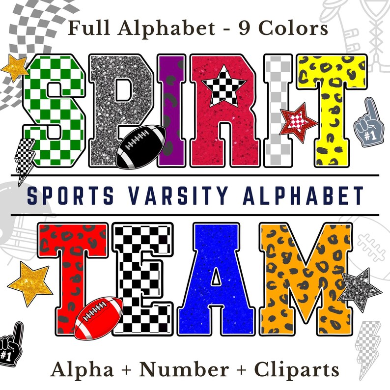 Game Day Team Spirit Alphabet PNG Bundle | Letters A–Z & Numbers 0–9 in ...