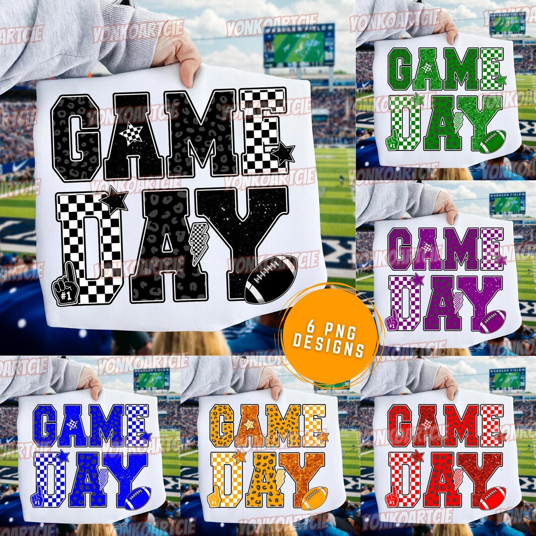 Game Day Football PNG Bundle, Retro Varsity Letters, Checkered Football ...