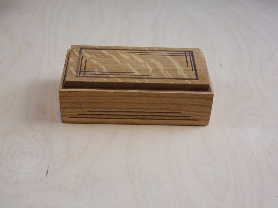 Oak Box With Walnut Inlayed Top 4"x8" Box Handmade Trinket Box Keepsake ...