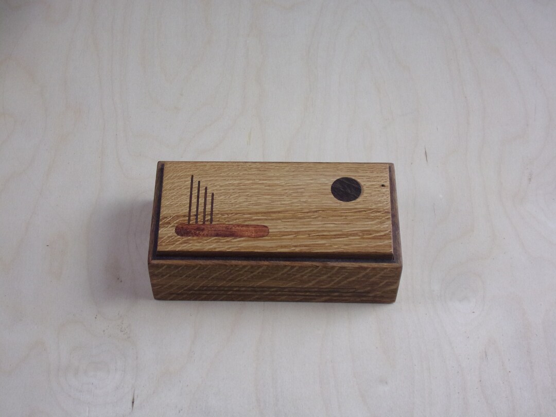 Oak Box With Walnut Inlayed Top 4"x8" Box Handmade Trinket Box Keepsake ...