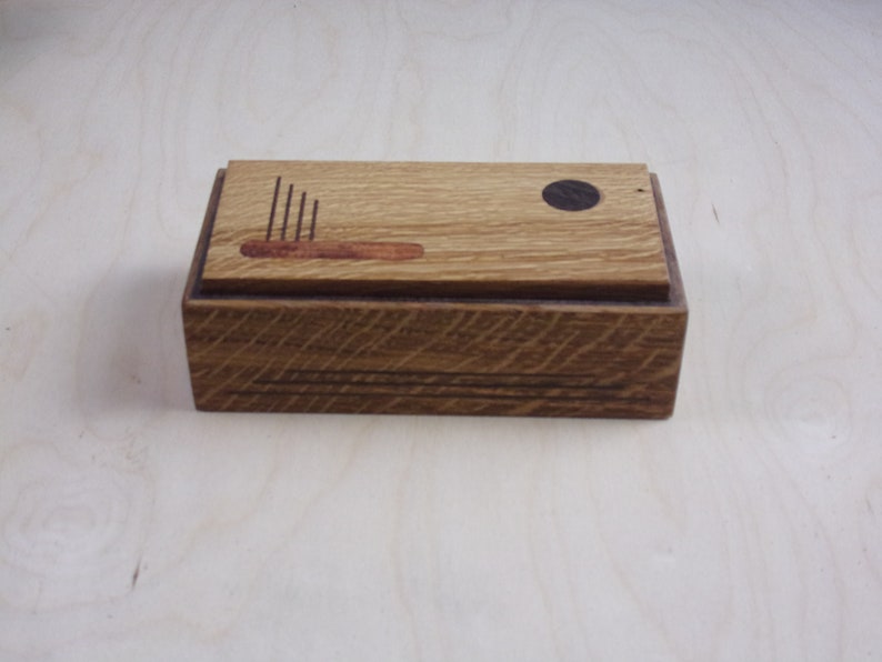 Oak Box With Walnut Inlayed Top 4"x8" Box Handmade Trinket Box Keepsake ...