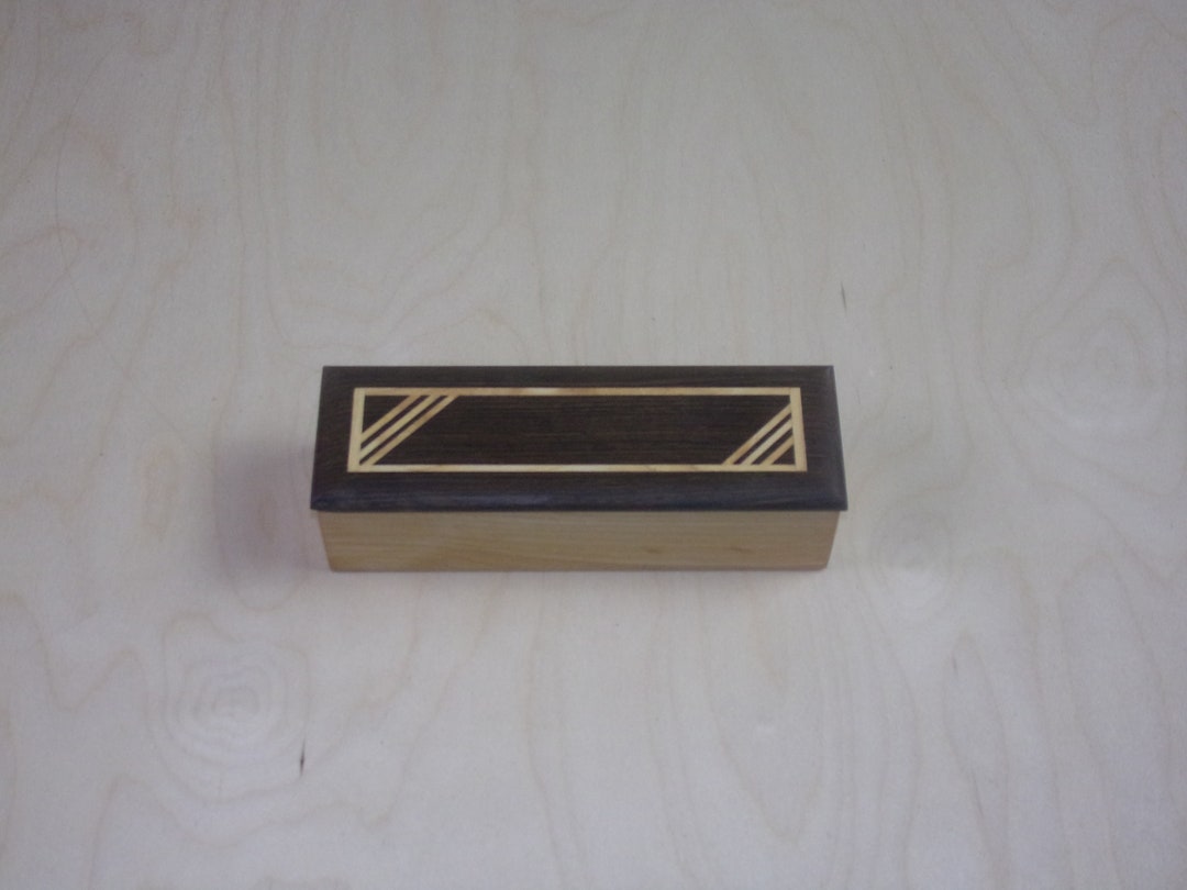 Small Wood Box Pencil Box Handmade Hickory With Wenge Top Inlayed With ...
