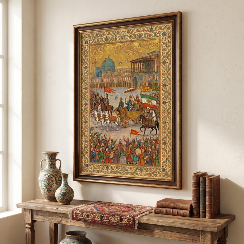 Persian Miniature, Reza Shah's Coronation Print | Iranian Safavid ...